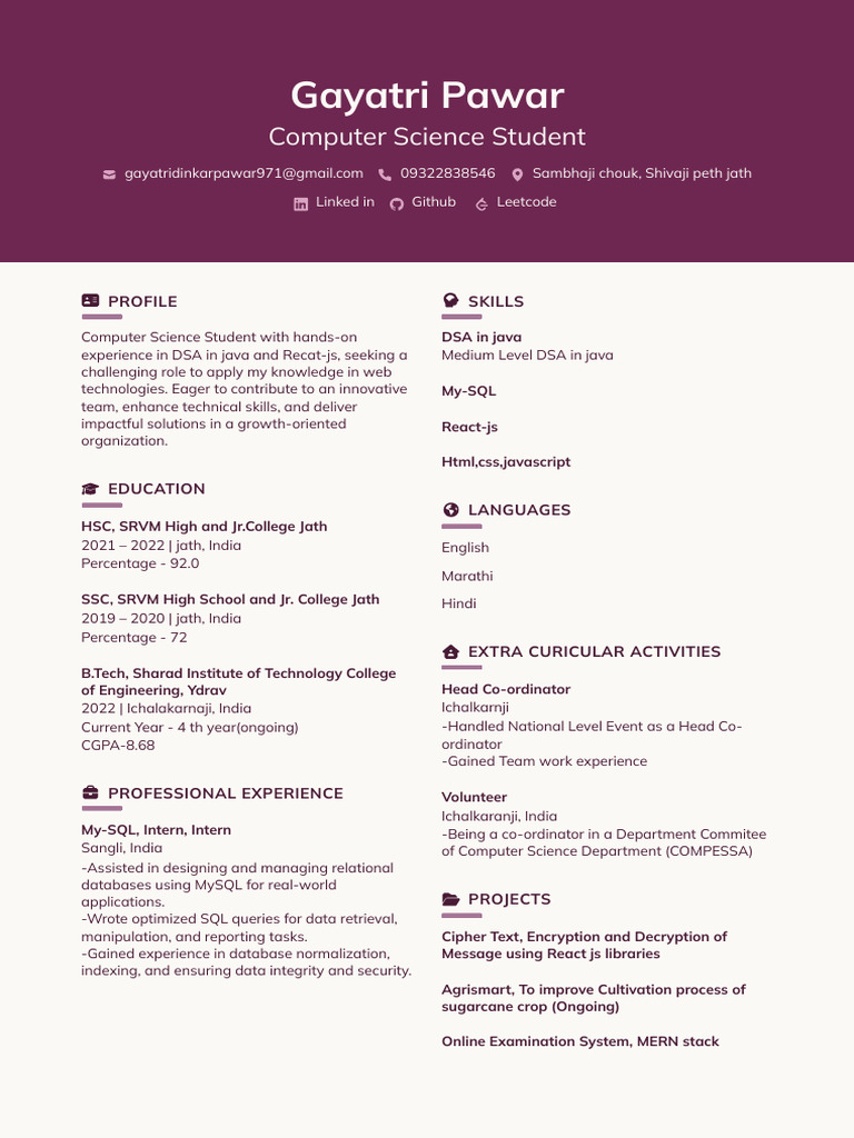 Gayatri Pawar New Resume | PDF | My Sql | Data Management