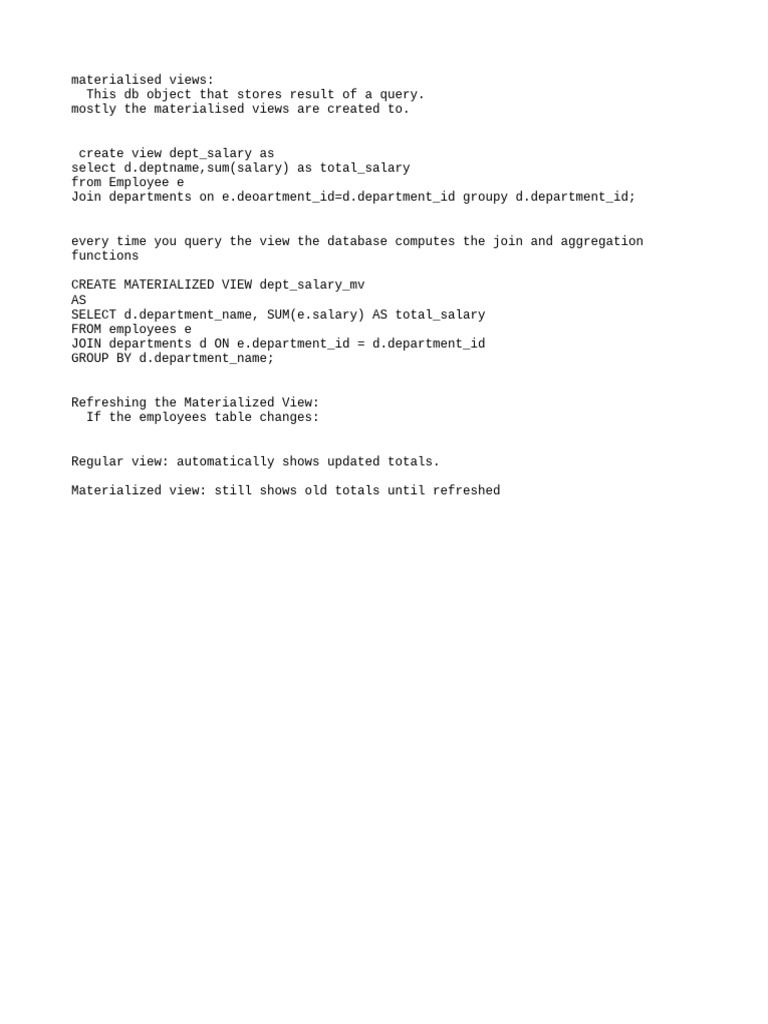 Understanding Materialized Views in SQL | PDF