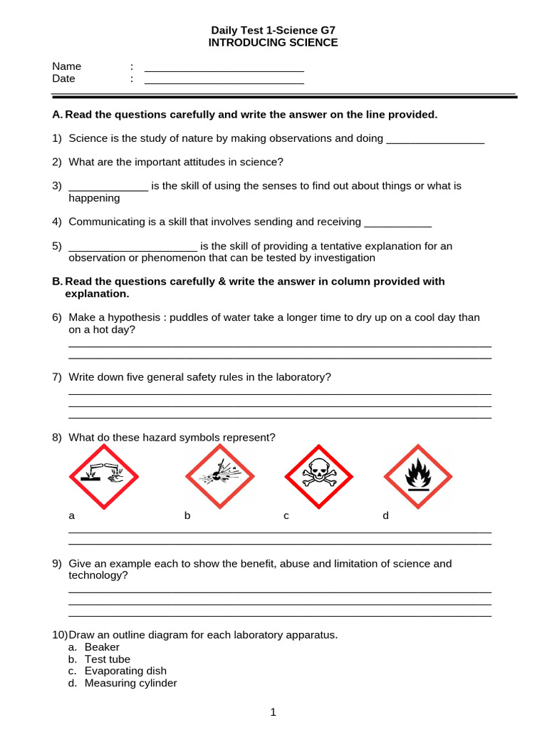 G7 Science Daily Test Questions | PDF