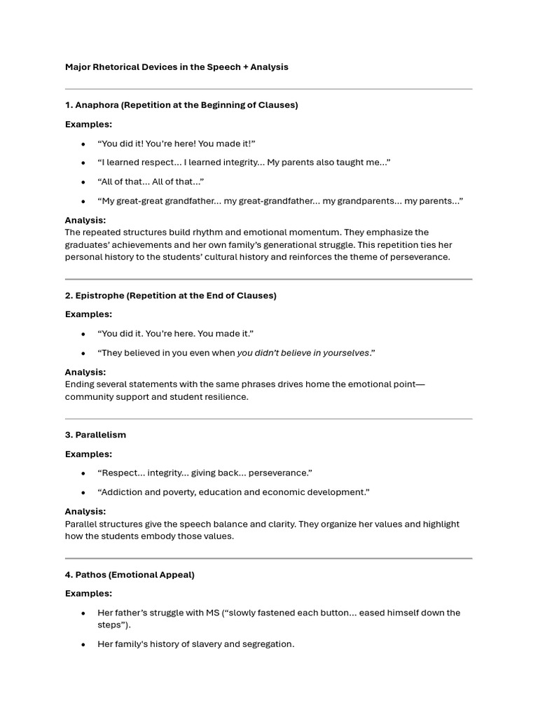 Rhetorical Devices in Graduation Speech Analysis | PDF | Narrative