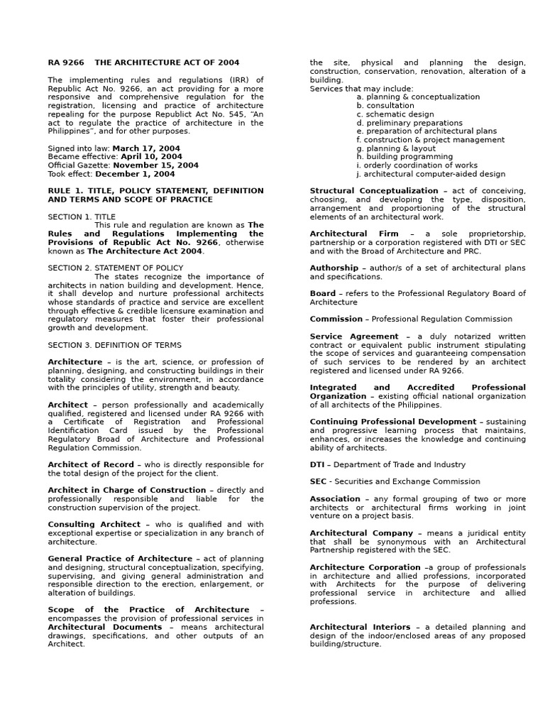 Notes Ra 9266 The Architecture Act of 2004 | PDF | Architect | Identity ...