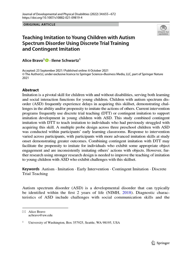 Bravo & Schwartz (2021) - Teaching Imitation to Young Children With ASD ...