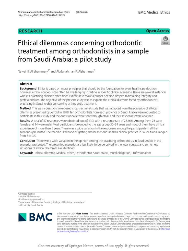 Ethical Dilemmas in Saudi Orthodontics | PDF | Orthodontics | Creative ...