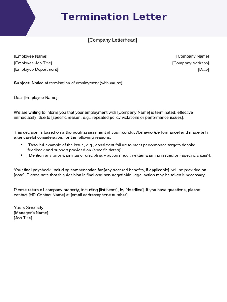 Termination of Employment Notice Template | PDF