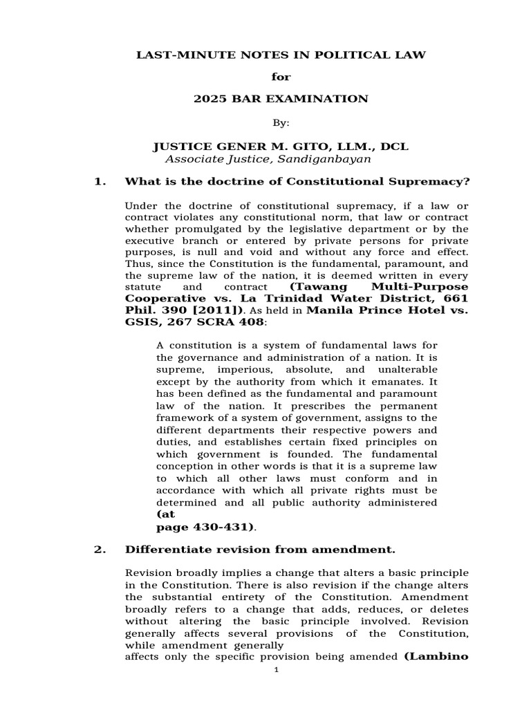 Gito's Last Minute Notes in Political Law.2025 | PDF | Territorial ...