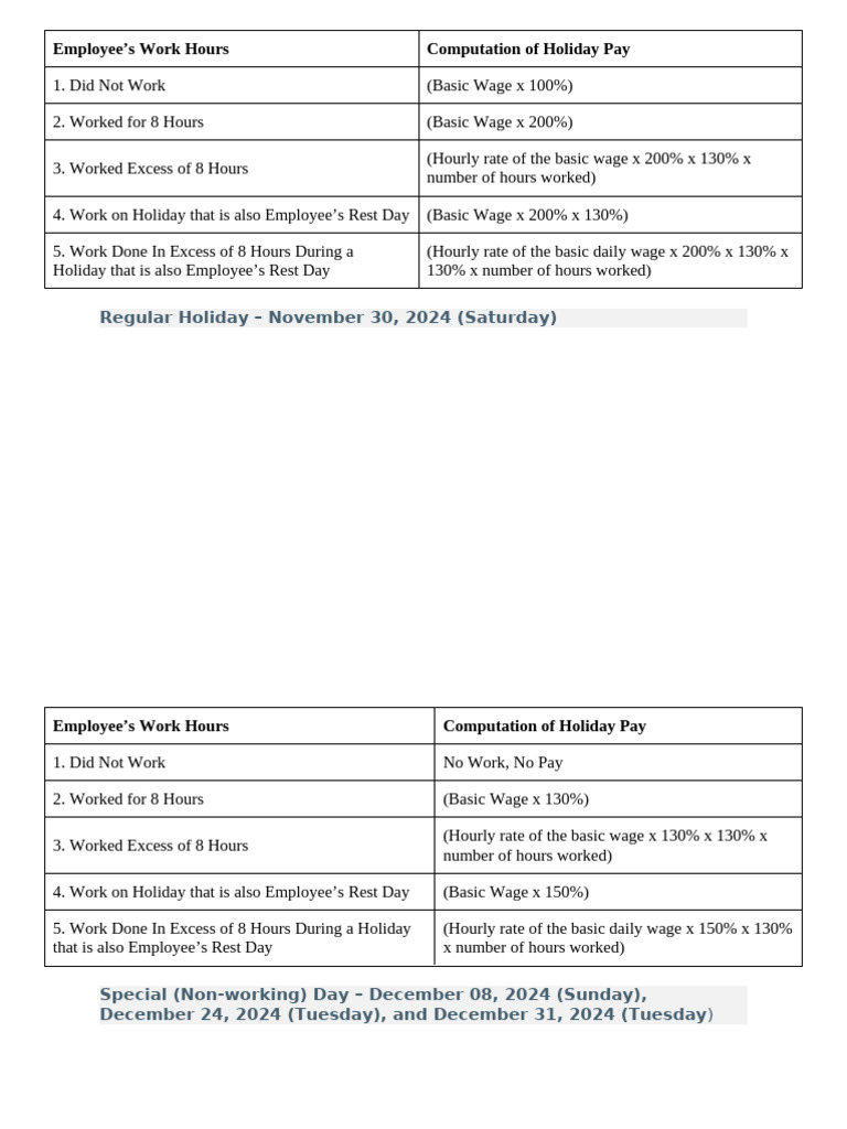 Holiday Computation | PDF