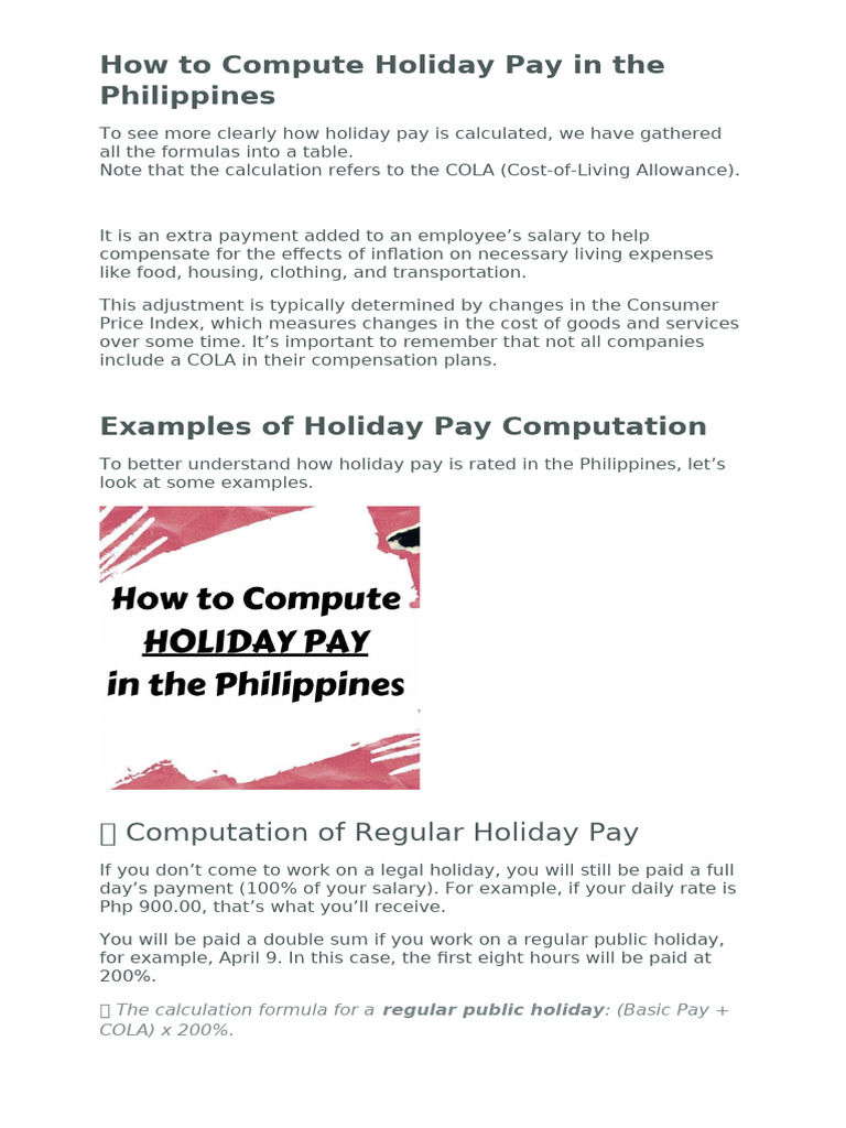 Holiday Pay Calculation in the Philippines | PDF | Cost Of Living | Salary