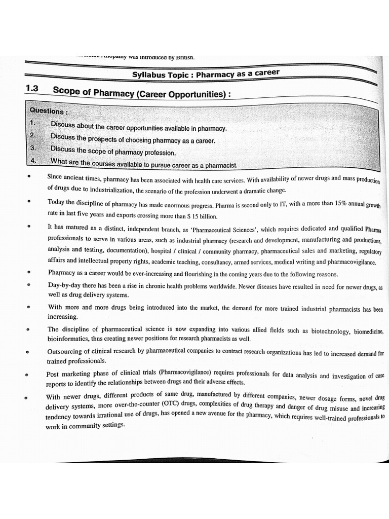Scope of Pharmacy | PDF