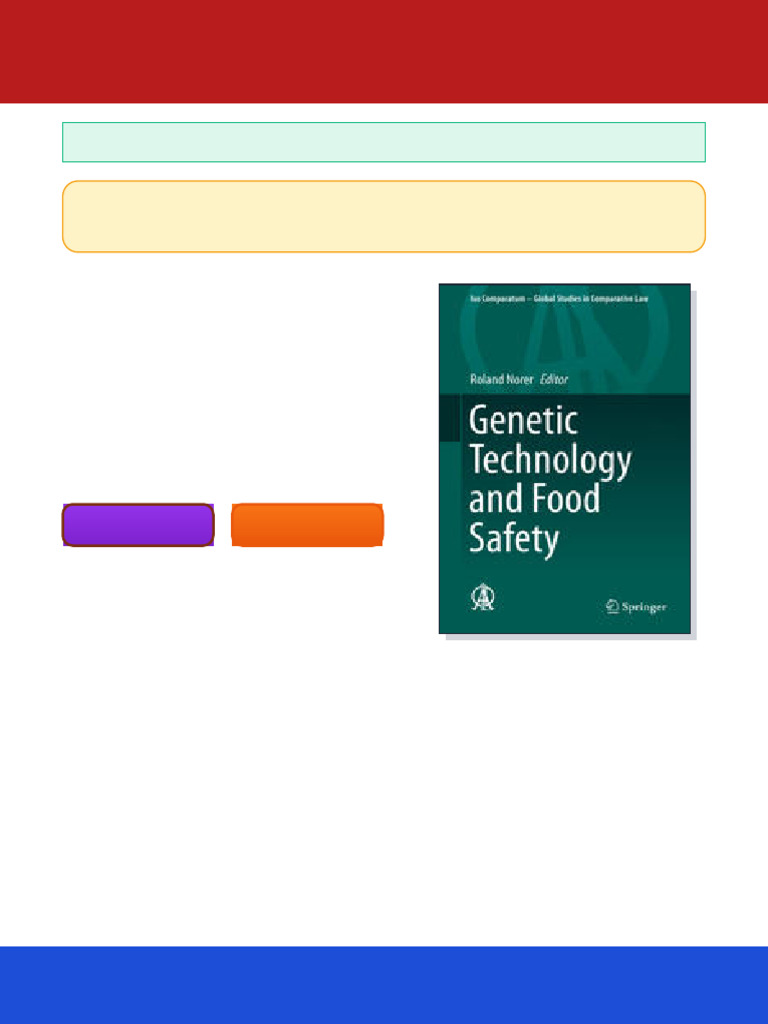 Genetic Technology and Food Safety 1st Edition Roland Norer (Eds ...