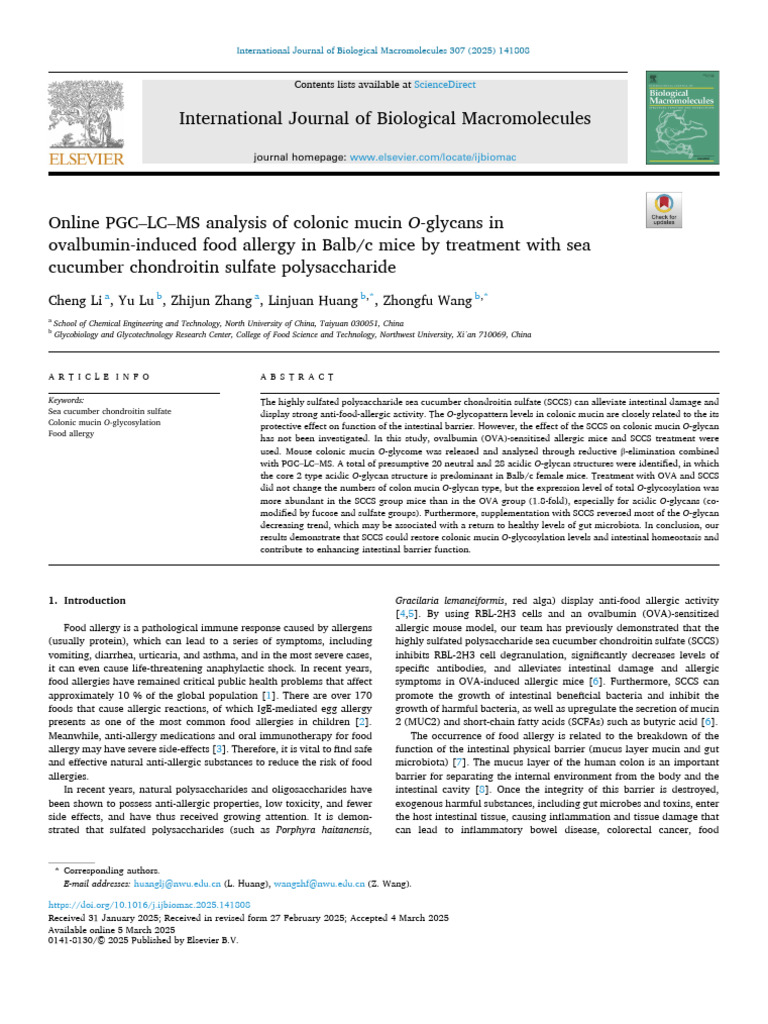 International Journal of Biological Macromolecules: Cheng Li, Yu Lu ...