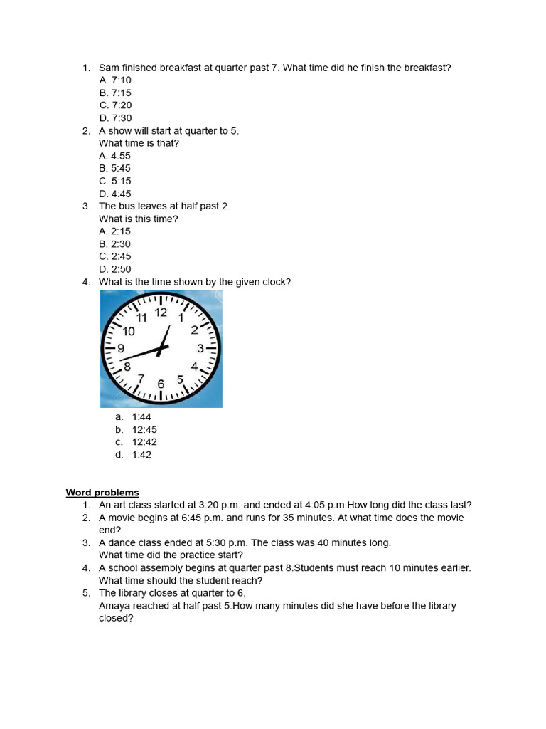 Time Practice Worksheet | PDF