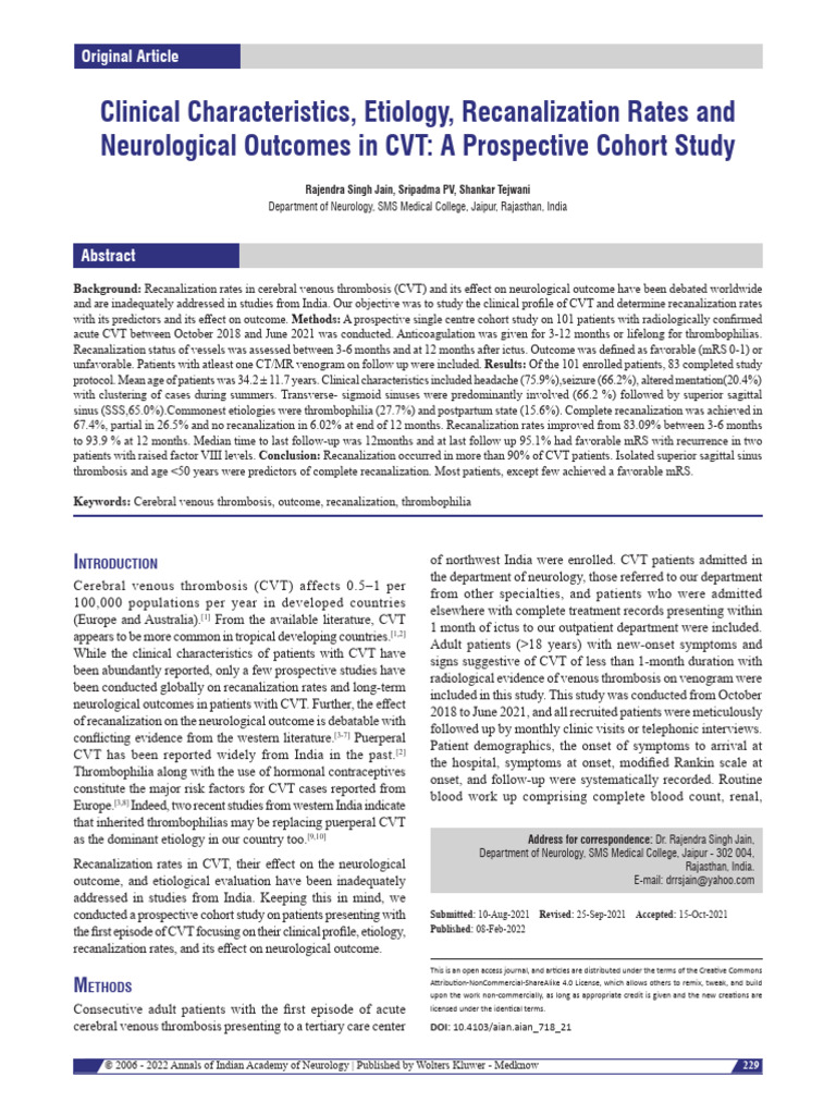 Cinical Characteristics, Etiology, Recanalization Rates, and Neurologic ...