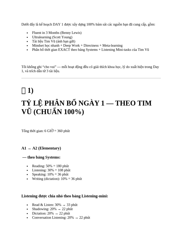 1) Tỷ Lệ Phân Bổ Ngày 1 - Theo Tim VŨ (CHUẨN 100%) | PDF