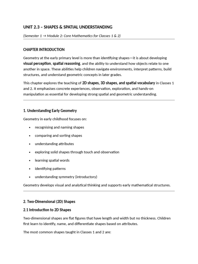 Unit 2.3 - Shapes & Spatial Understanding | PDF | Shape | Geometry