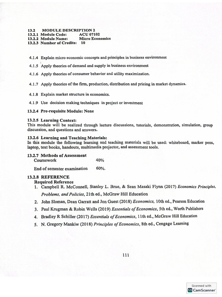 Micro Economics Course Outline | PDF