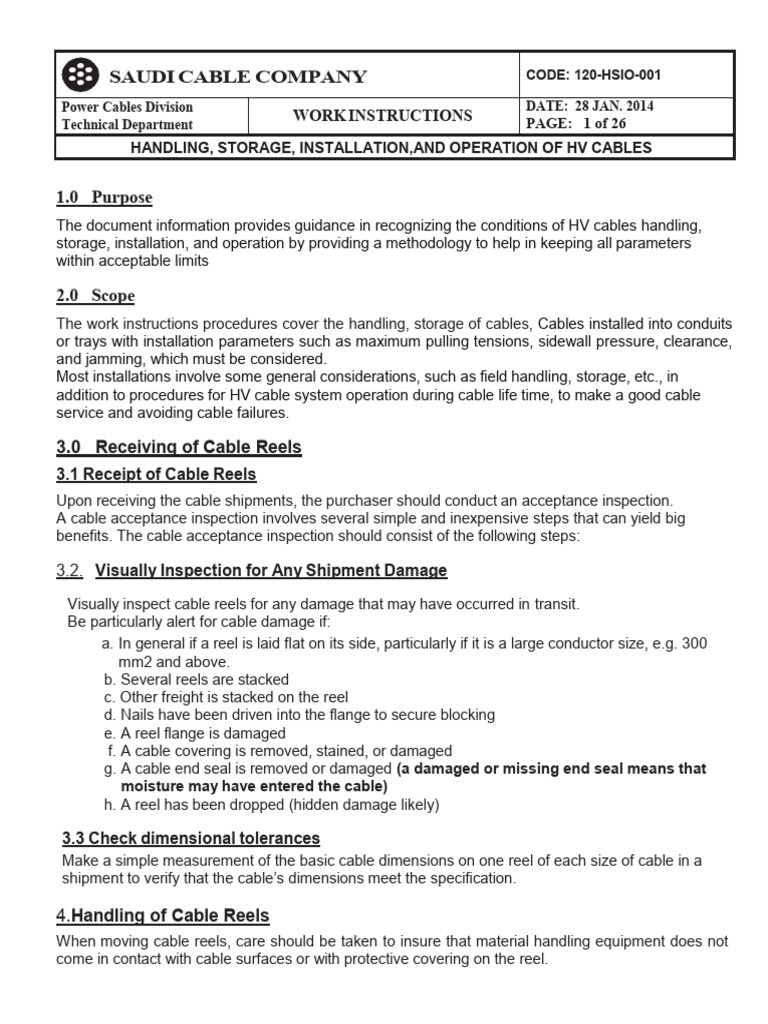 HV Cable Handling and Installation Guide | PDF | Alternating Current ...