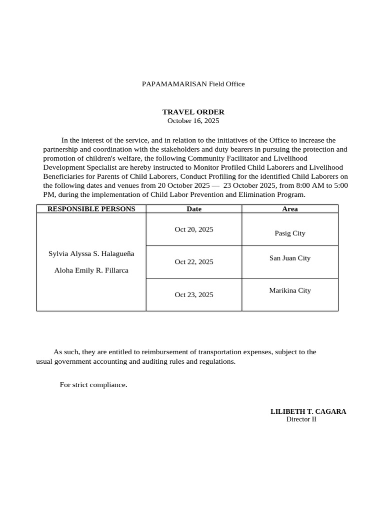 Travel Order Cf | PDF