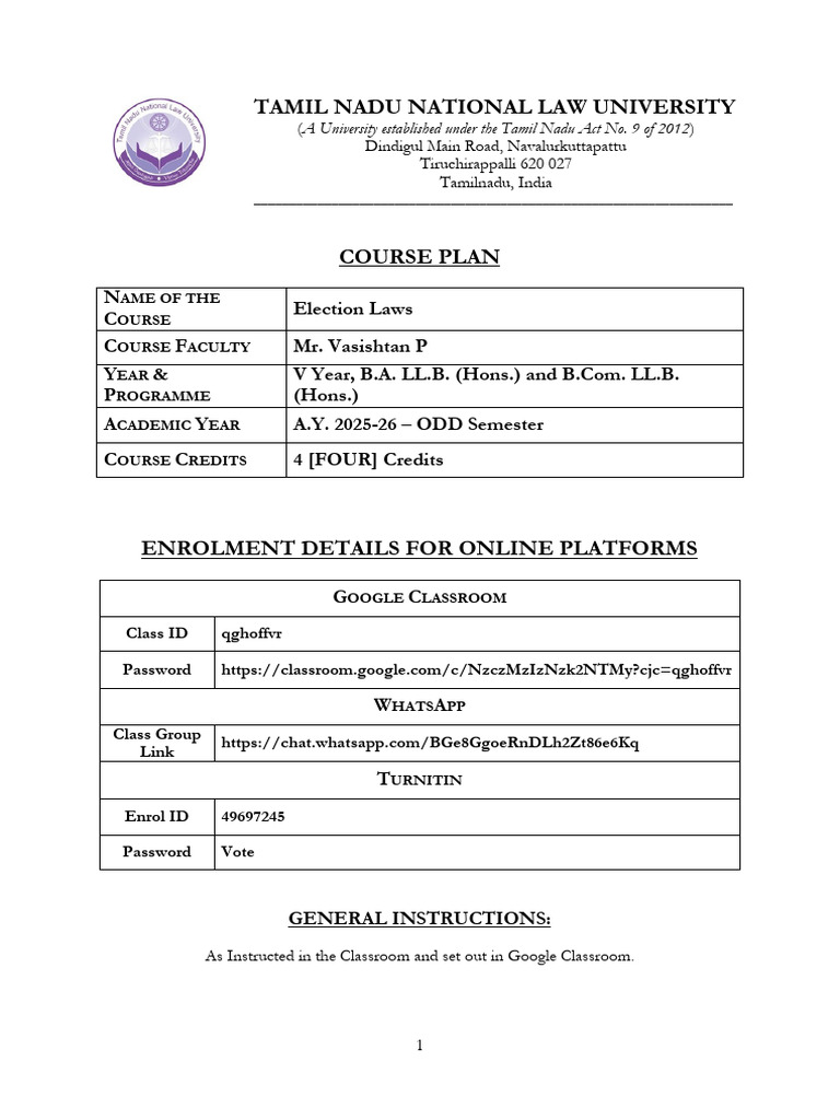 Election Laws Course Plan 2025-26 | PDF | Elections | Government