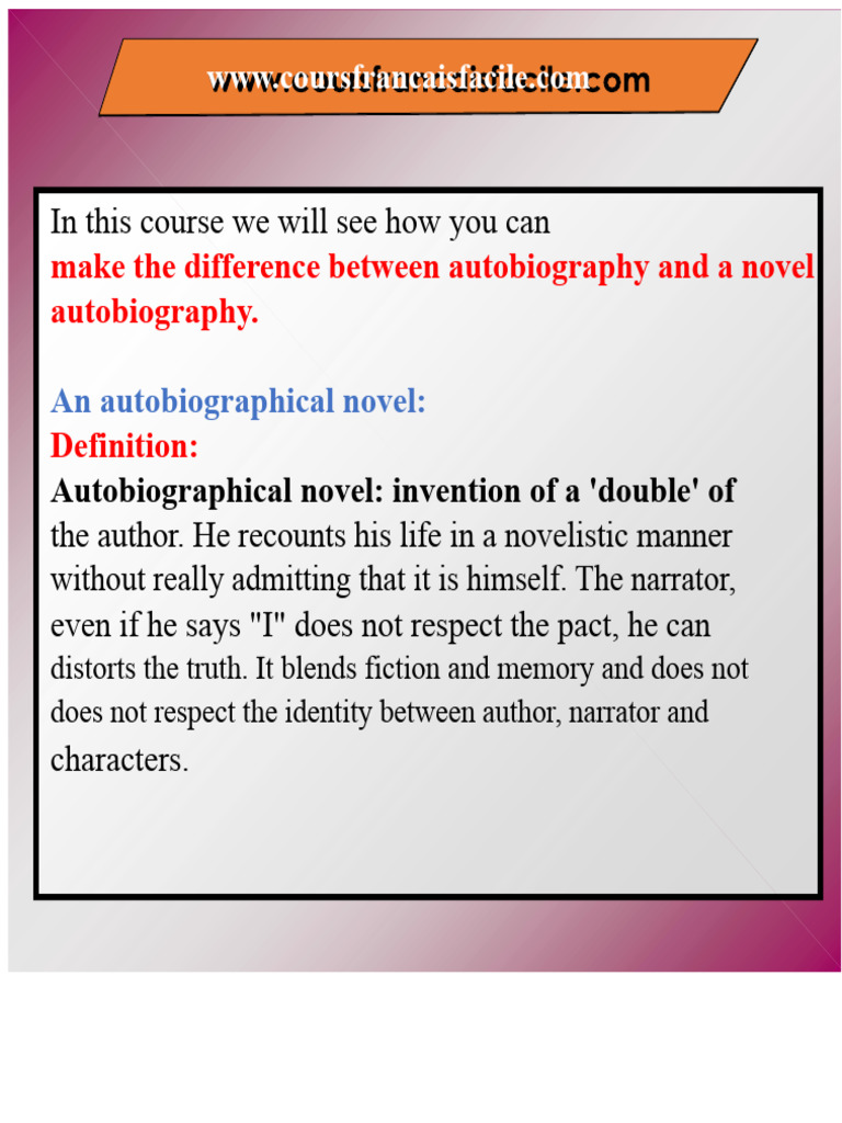 Autobiography vs. Autobiographical Novel | PDF