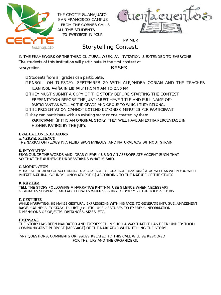 Example of A Call For A Storytelling Contest | PDF