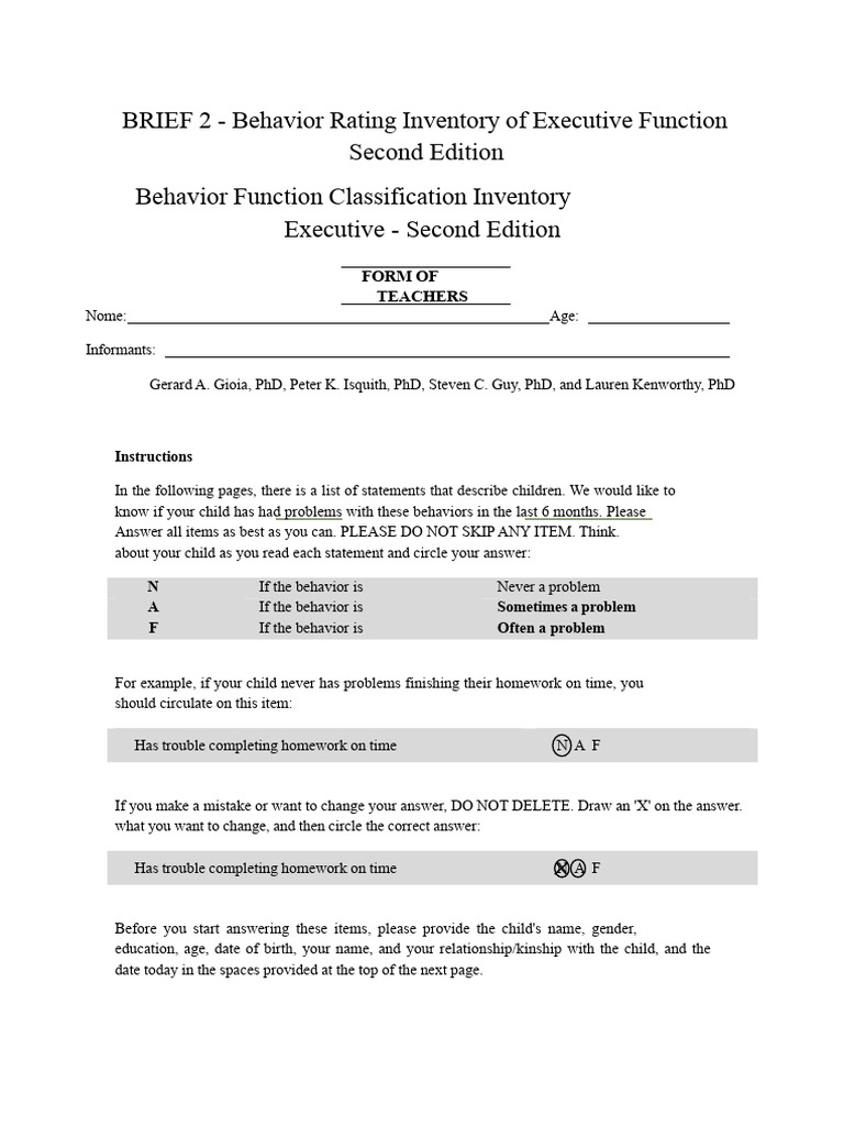 BRIEF 2 - Protocol 2 - teachers | PDF | Psychological Concepts ...