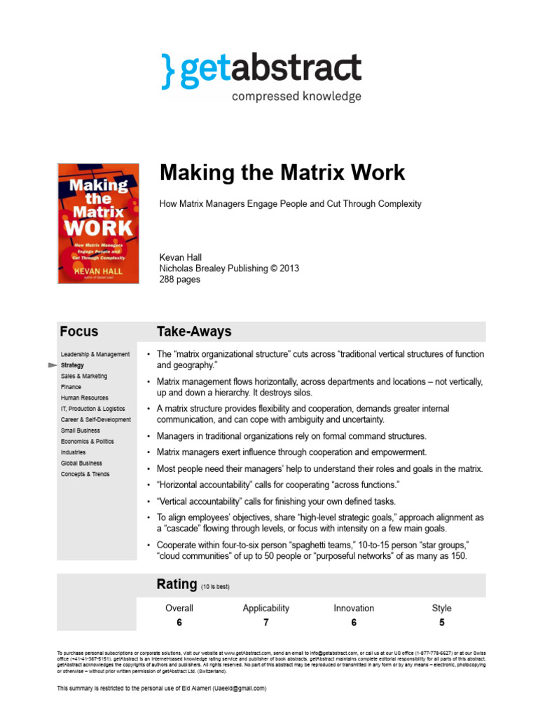 making-the-matrix-work-hall-en-19806 | PDF | Organizational Structure ...
