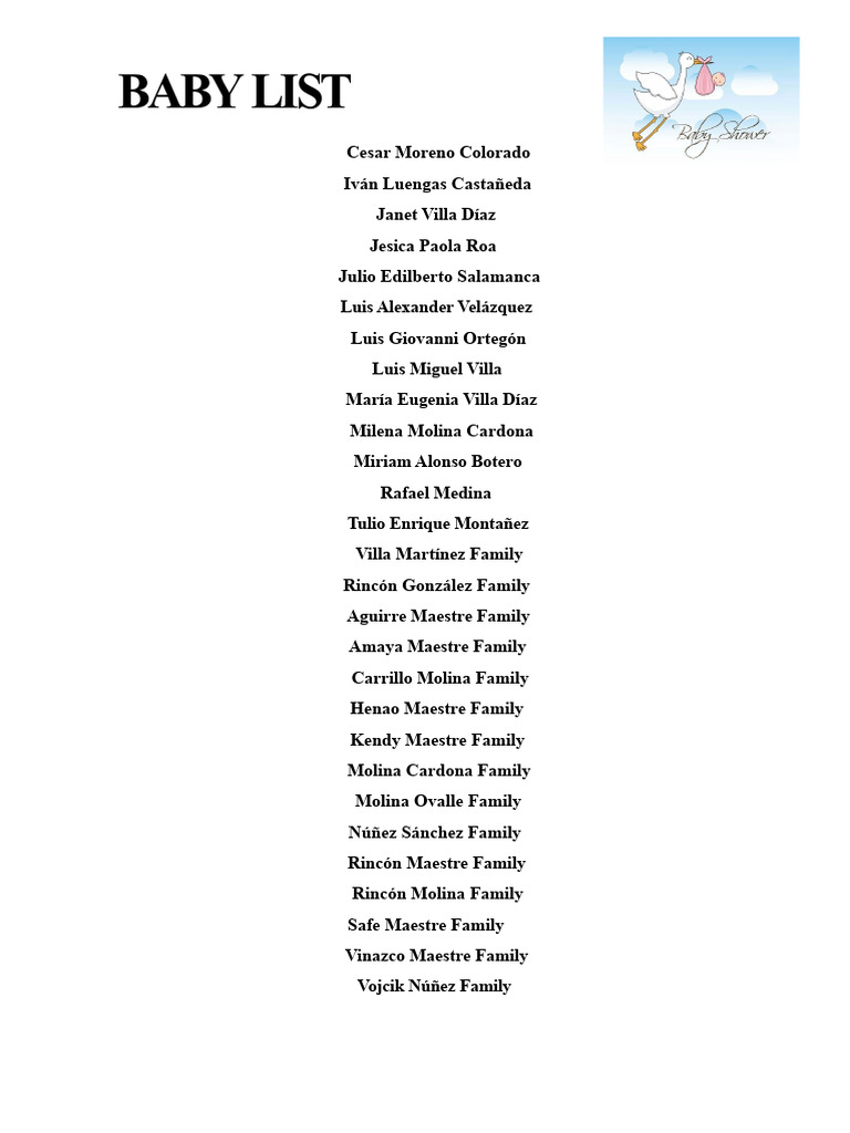 Baby Shower Guest List | PDF