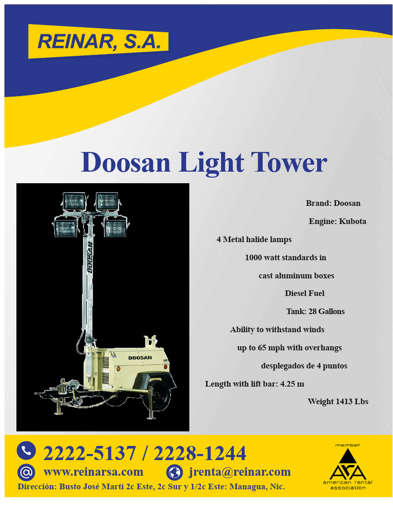 Doosan Light Tower Specifications | PDF