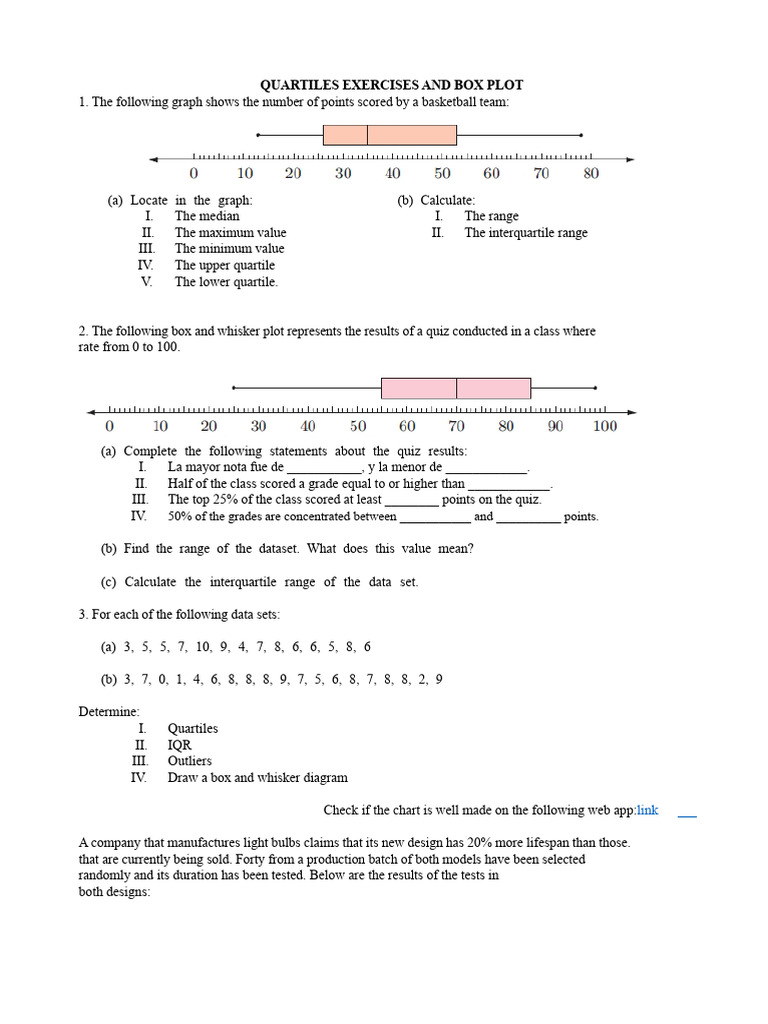 Quartiles exercises and box plots | PDF