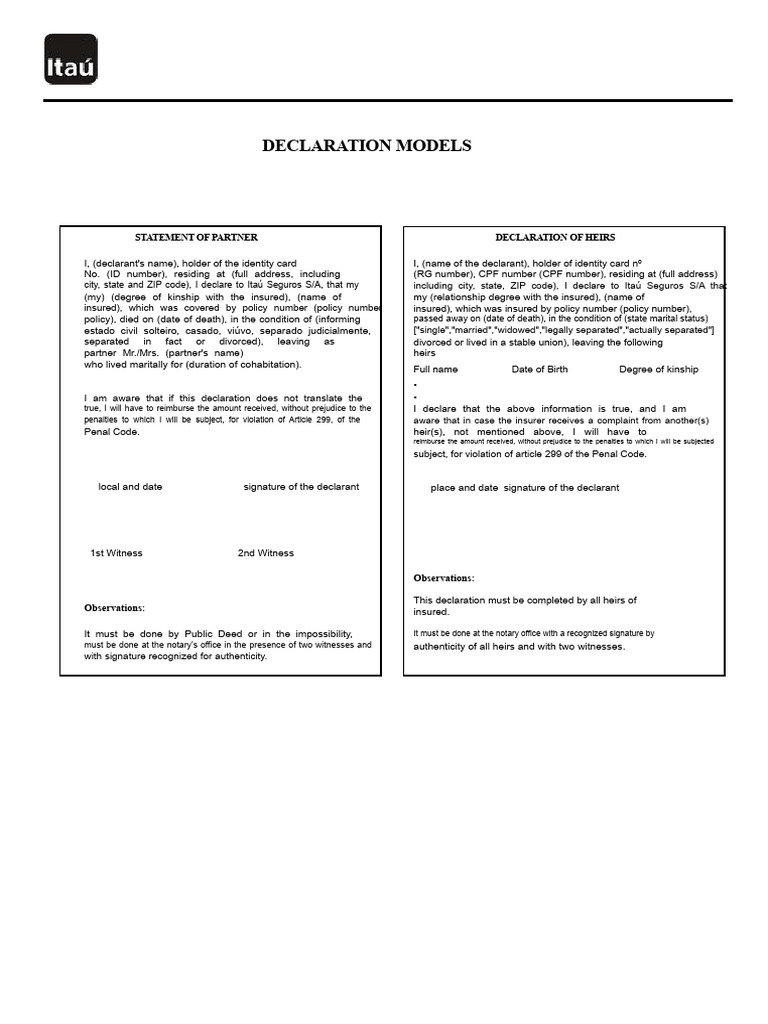 Declaration of Heirs Itau | PDF | Identity Document | Marriage