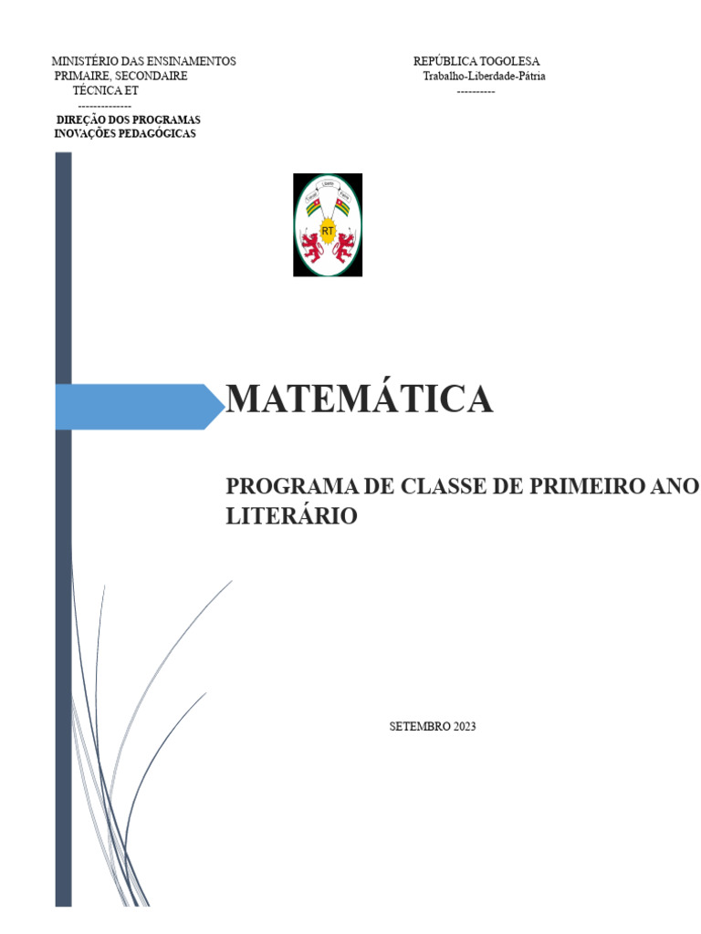 Programa de Matemática A4 - Togo 2023 | PDF | Função (Matemática ...