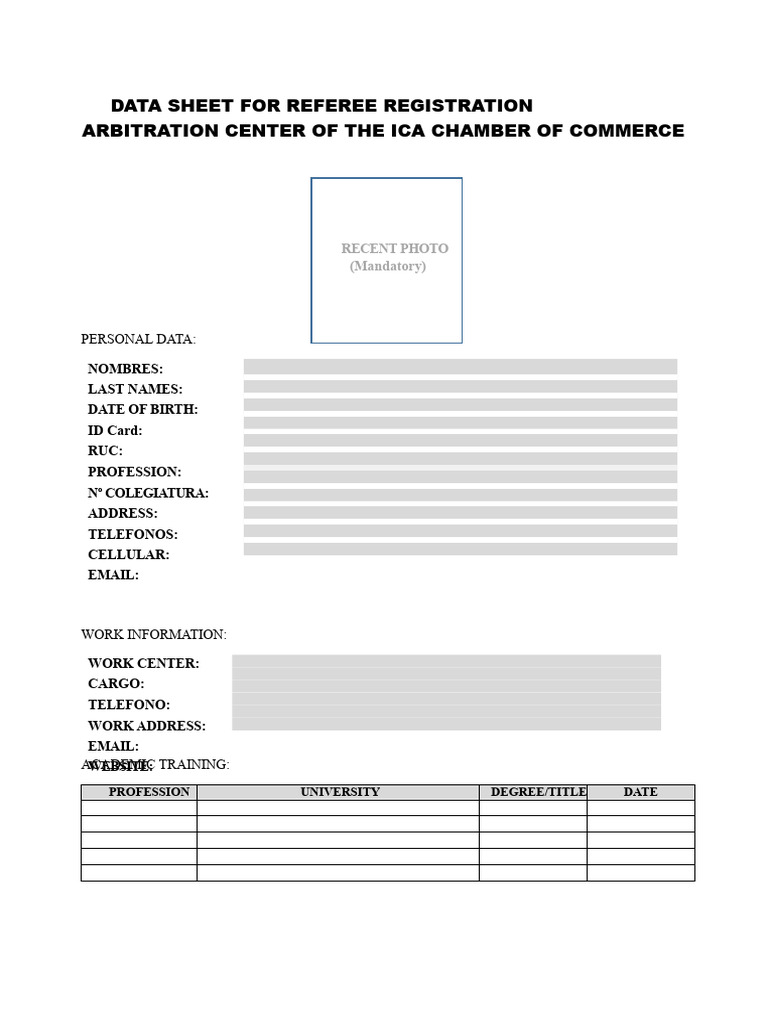 Referee Registration Data Sheet | PDF | Arbitration | Plaintiff
