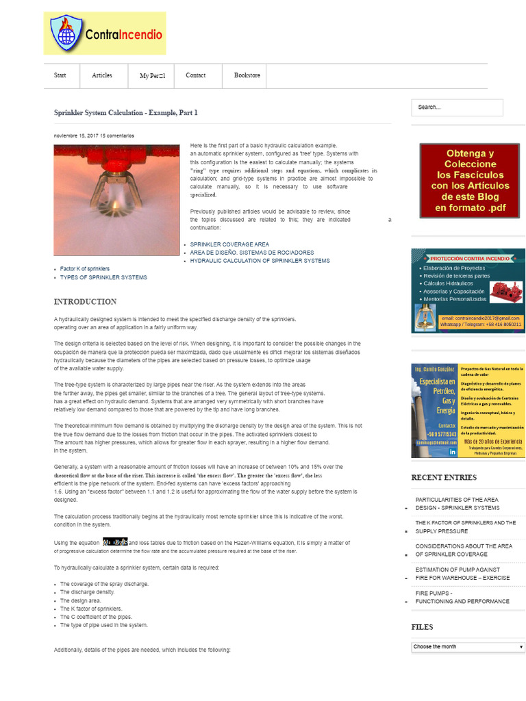 CALCULATION OF SPRINKLER SYSTEM - EXAMPLE, PART 1 - Fire Protection ...