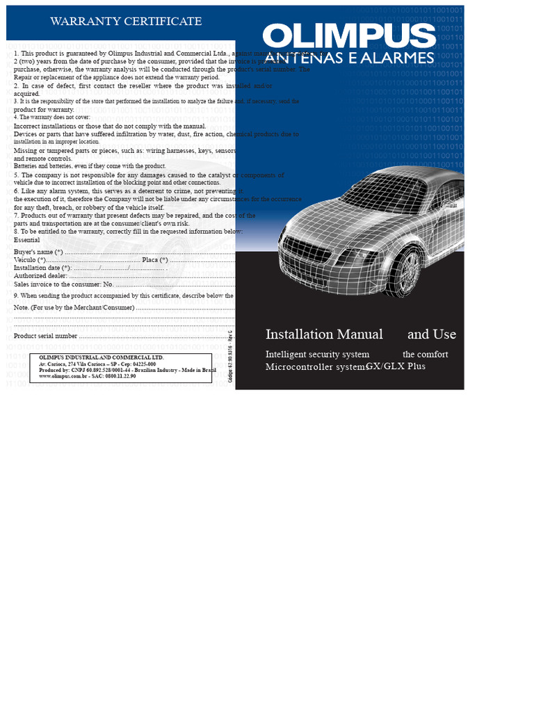 Olimpus Tekne PlusGLX-GX Alarm Manual | PDF | Remote Control | Relay