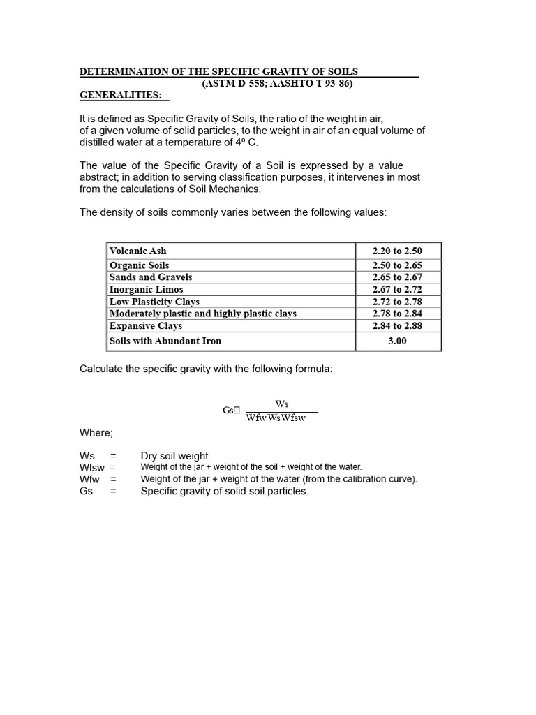Determination of The Specific Gravity of Soils | PDF | Weight | Soil