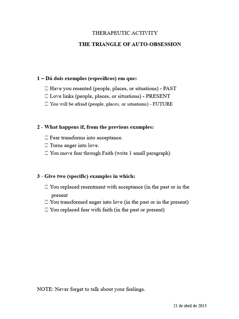 Therapeutic Activity - Triangle of Self-Obsession | PDF