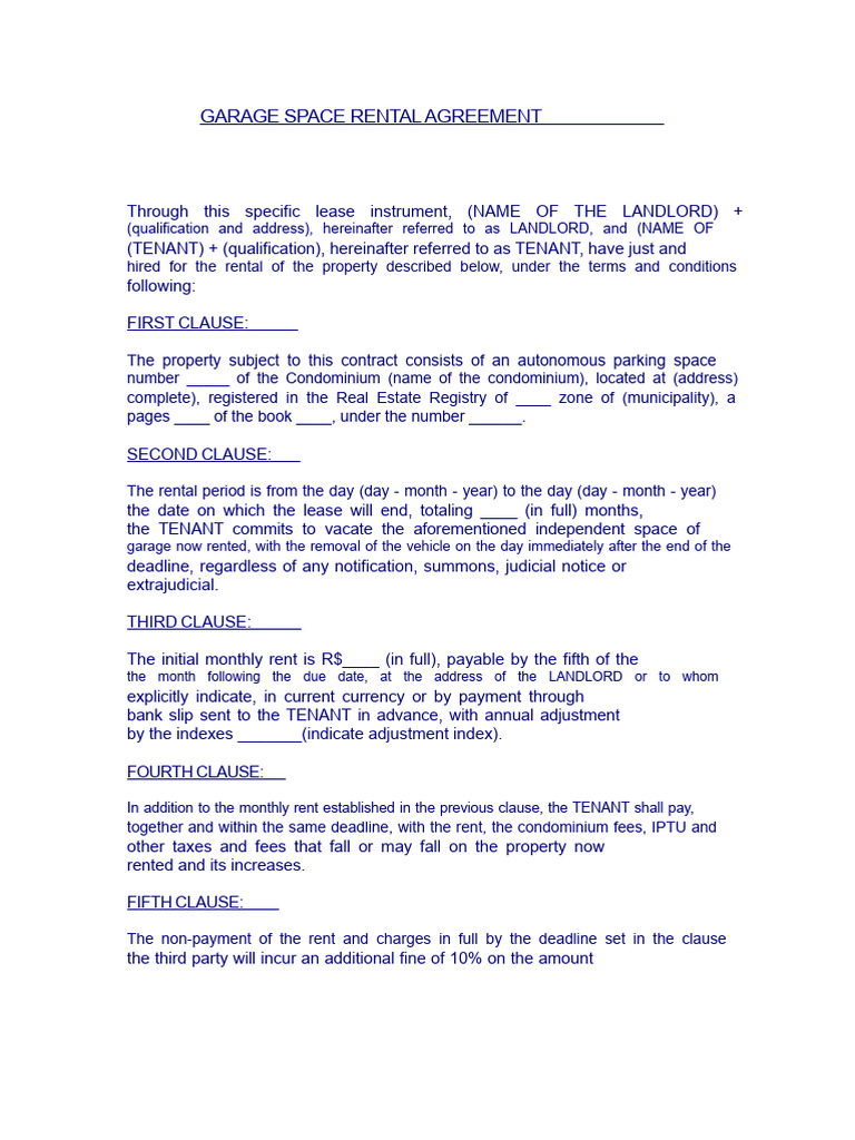 GARAGE SPACE RENTAL AGREEMENT.rtf | PDF | Lease | Landlord