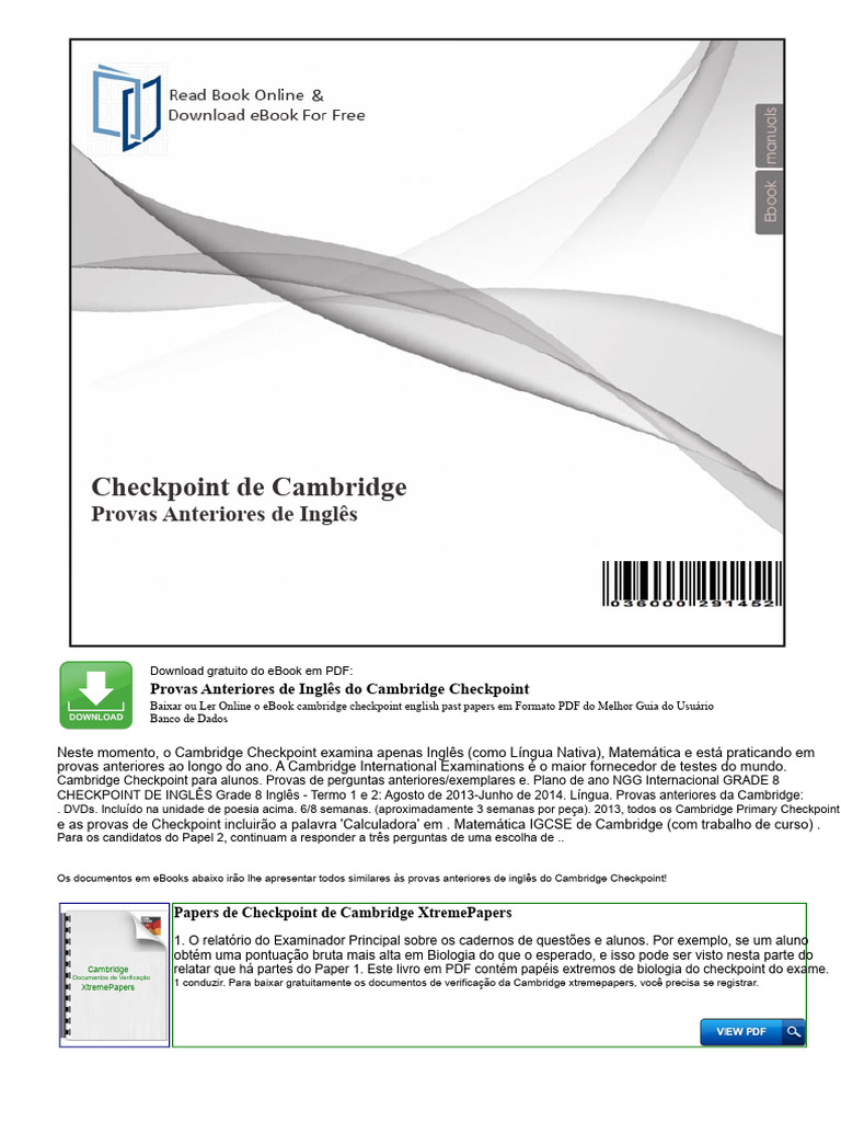 Provas Anteriores Cambridge Checkpoint PDF | PDF | Universidade de ...