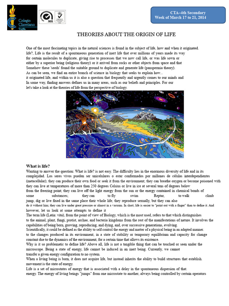 Theories on Life's Origin Explained | PDF | Abiogenesis | Biology