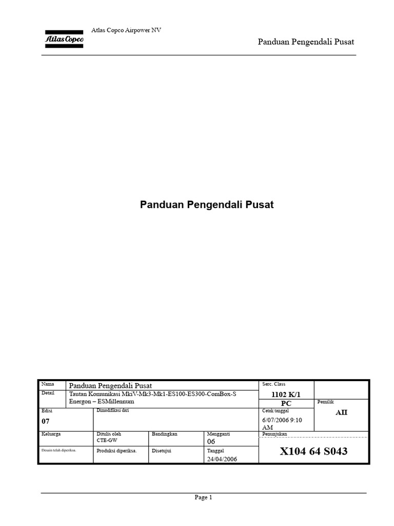 Panduan Pengendali Pusat Atlas Copco | PDF