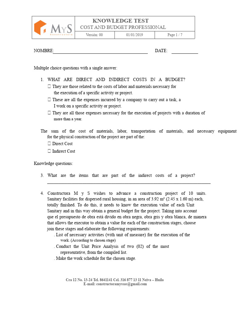 KNOWLEDGE TEST PROF. COSTS | PDF | Truck | Pipe (Fluid Conveyance)