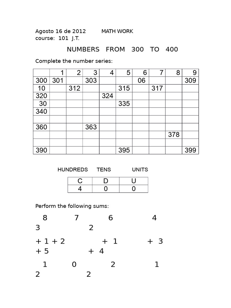 Numbers From 300 To 400 | PDF
