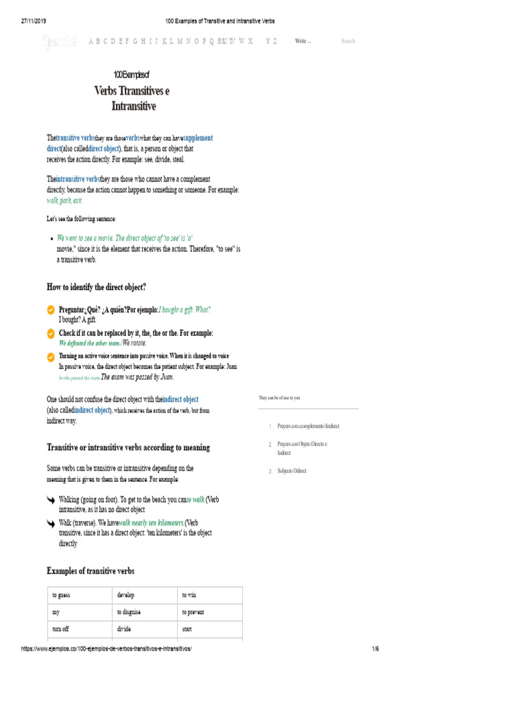 100 Examples of Transitive and Intransitive Verbs | PDF | Verb ...