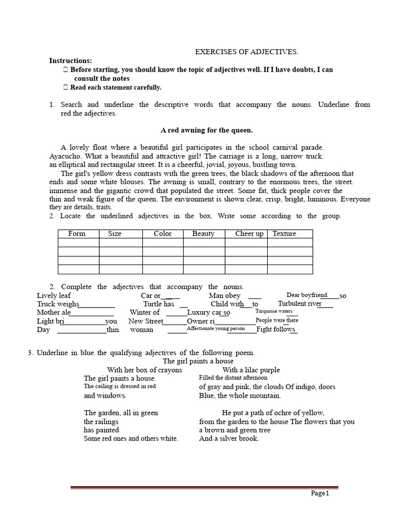 Adjective Exercises for Language Learning | PDF | Adjective