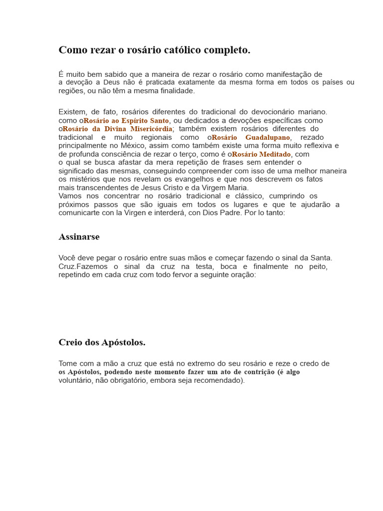 Como rezar o rosário católico completo | PDF | Rosário | Oração