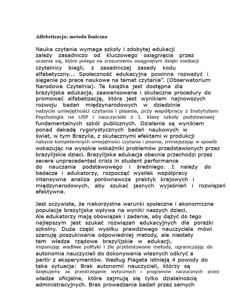 Pełna Metoda Foniczna Alfabetizacji | PDF