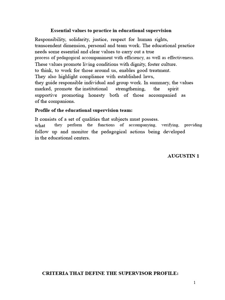 VALUES OF EDUCATIONAL SUPERVISION | PDF | Cognition | Learning