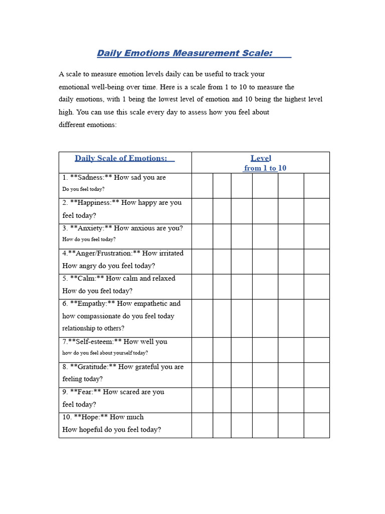 Daily Emotions Measurement Scale Guide | PDF