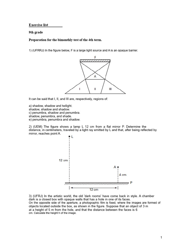 List of Exercises On Geometric Optics 9th Grade | PDF | Color | Eclipse