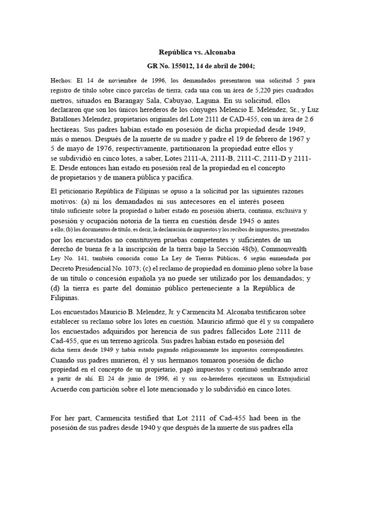 República contra Alconaba | PDF | Propiedad